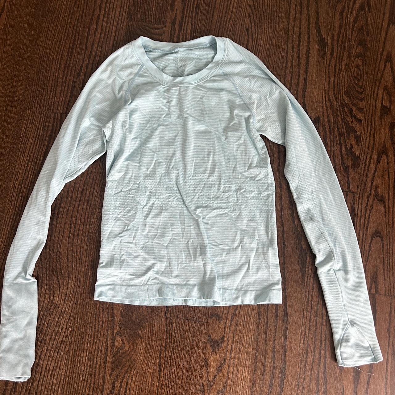 size 2 lululemon light blue swiftly tech long sleeve... | Depop