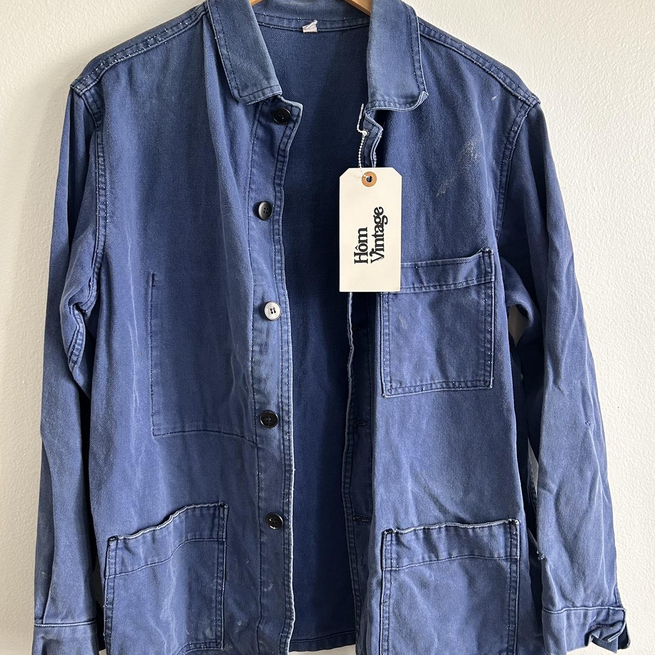 vintage French blue chore jacket perfectly... - Depop