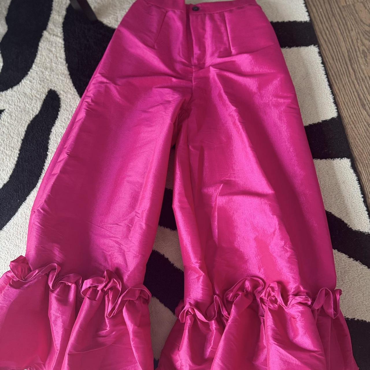 Hot pink silk ruffle pants #glam #partywear - Depop