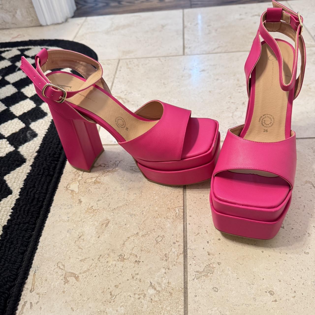 Hot pink platform sandals. Never worn. Had two pair... | Depop
