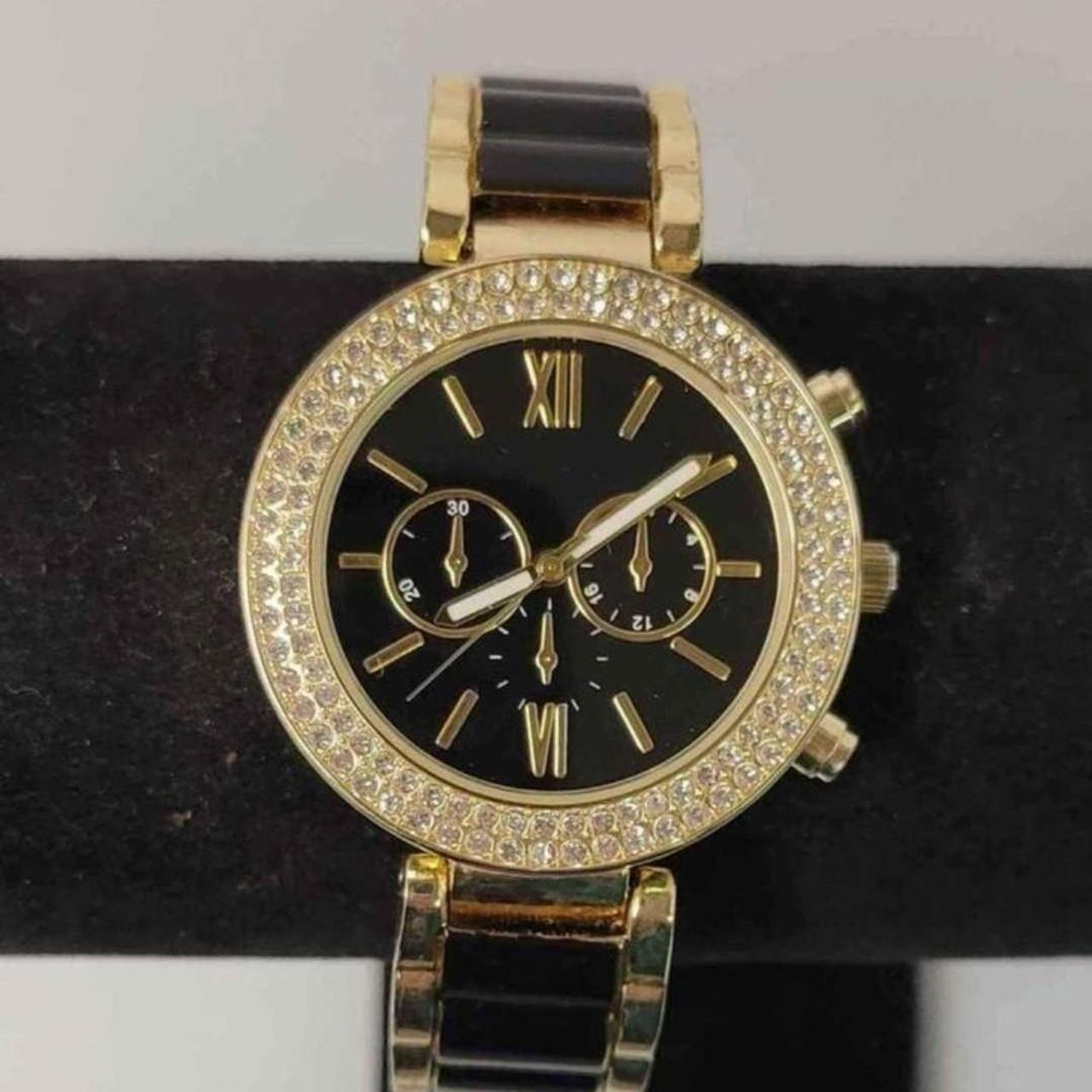 ~ New! "Accutime" Women's Gold Tone, Black Enamel,... - Depop