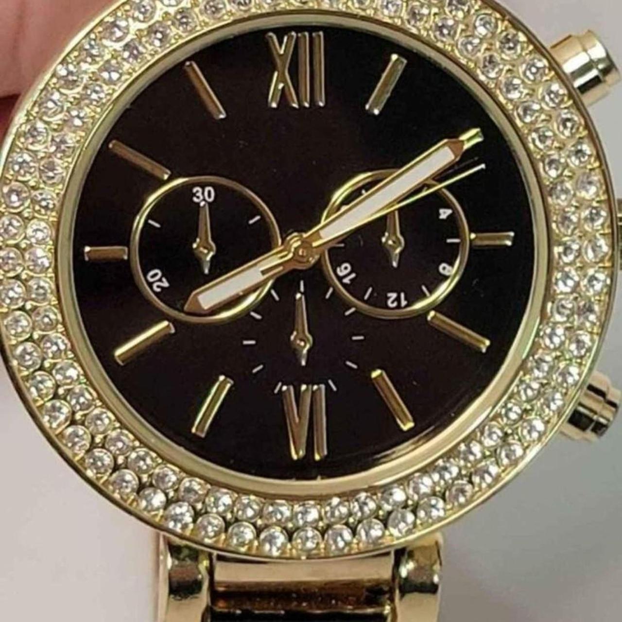 ~ New! "Accutime" Women's Gold Tone, Black Enamel,... - Depop
