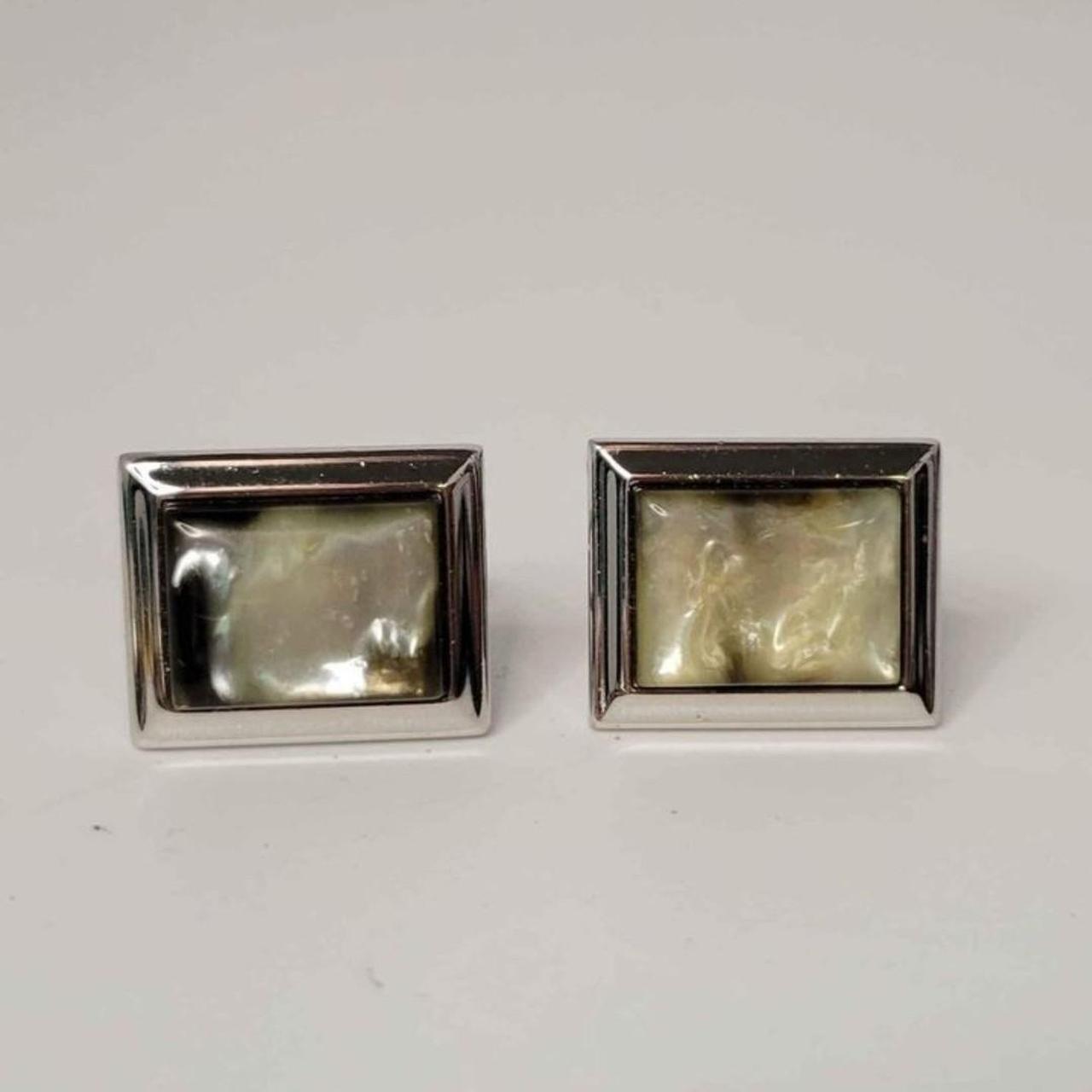 ~ New! "Swank" Silver Tone Shell/Pearl Cufflinks - Depop