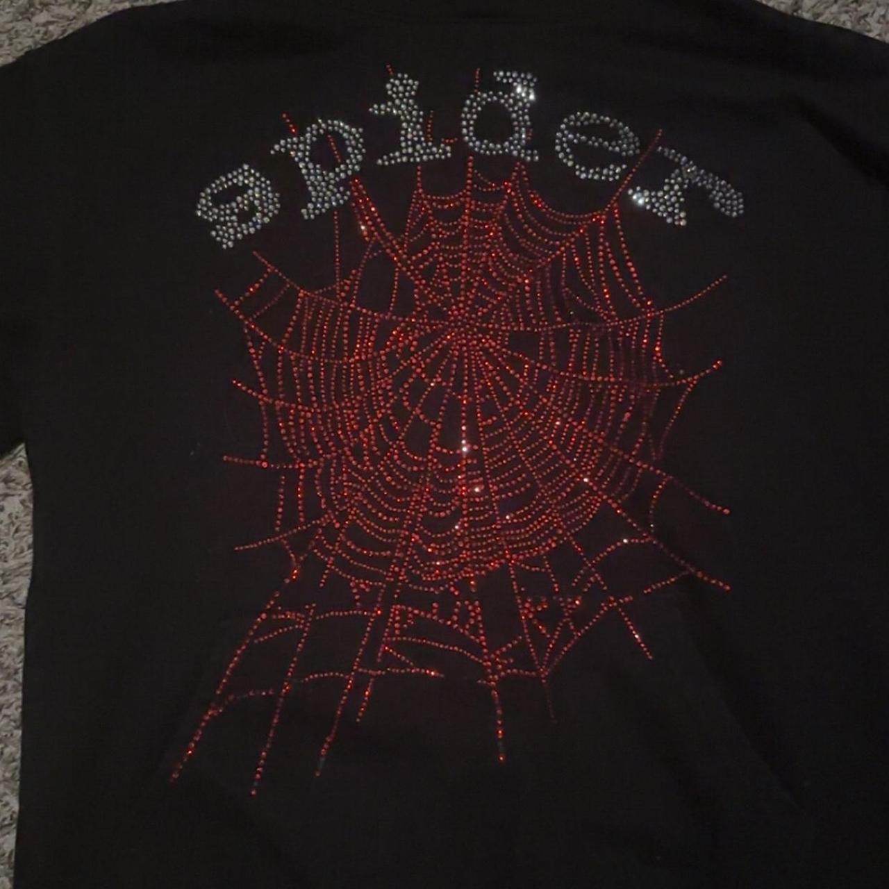 Black and red sp5der hoodie rhinestone size M | Depop