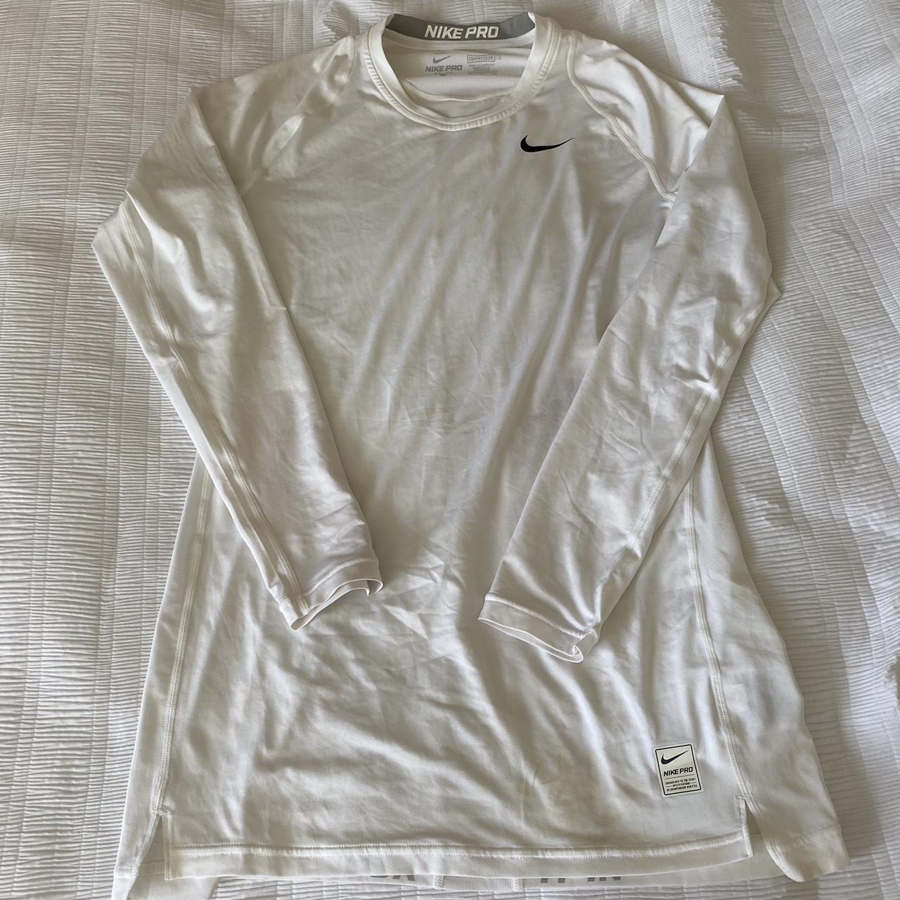 Nike Pro Long Sleeve white size xl nike no flaws... - Depop