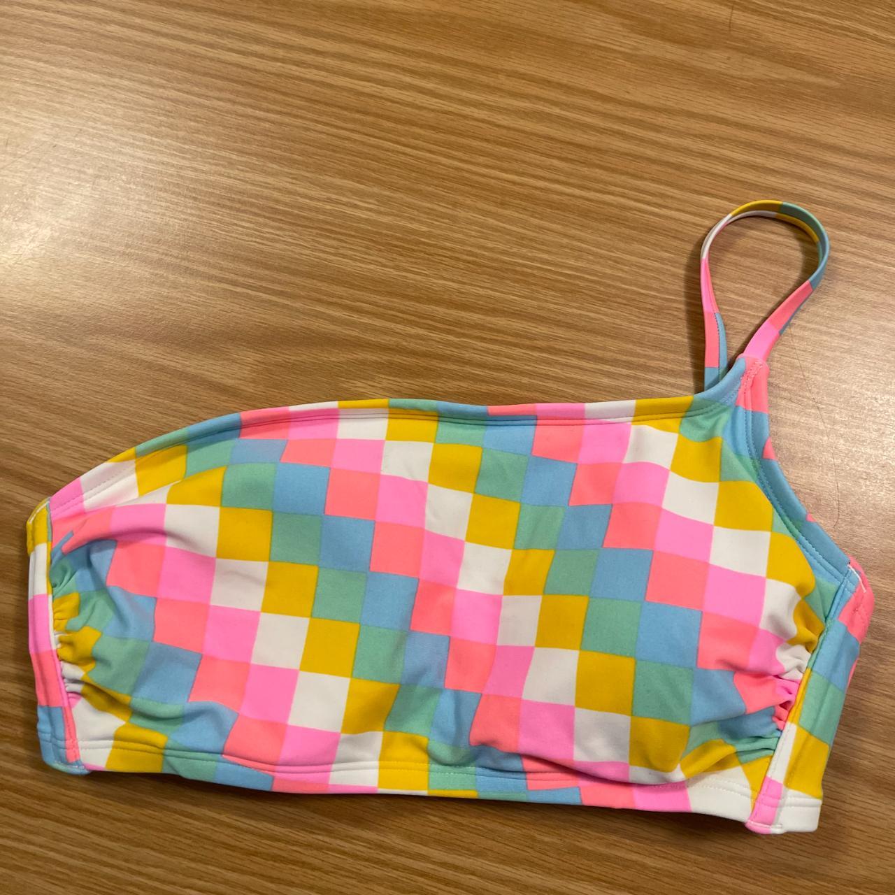 neon checkered swim top/crop top by Xhilaration!... - Depop