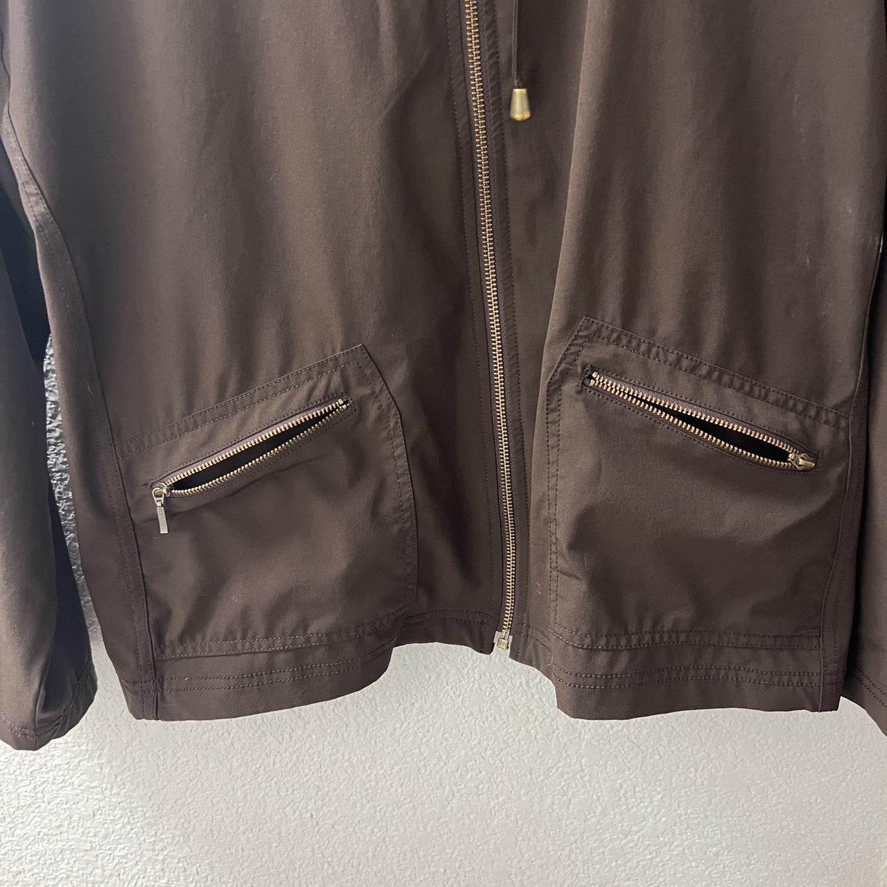 brown polyester jacket fits like a small msg ab... - Depop