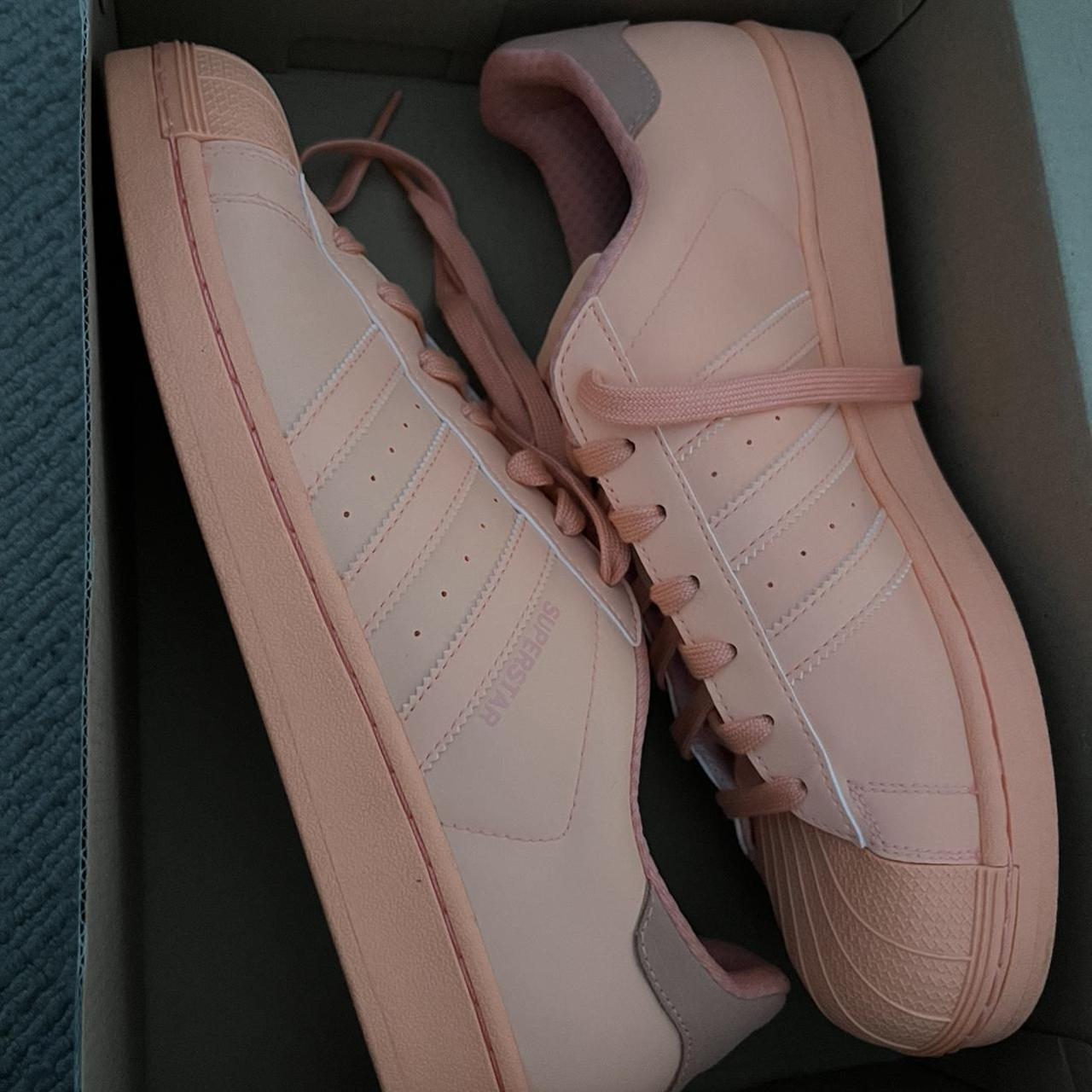 Mens coral coloured adidas superstars Good... - Depop