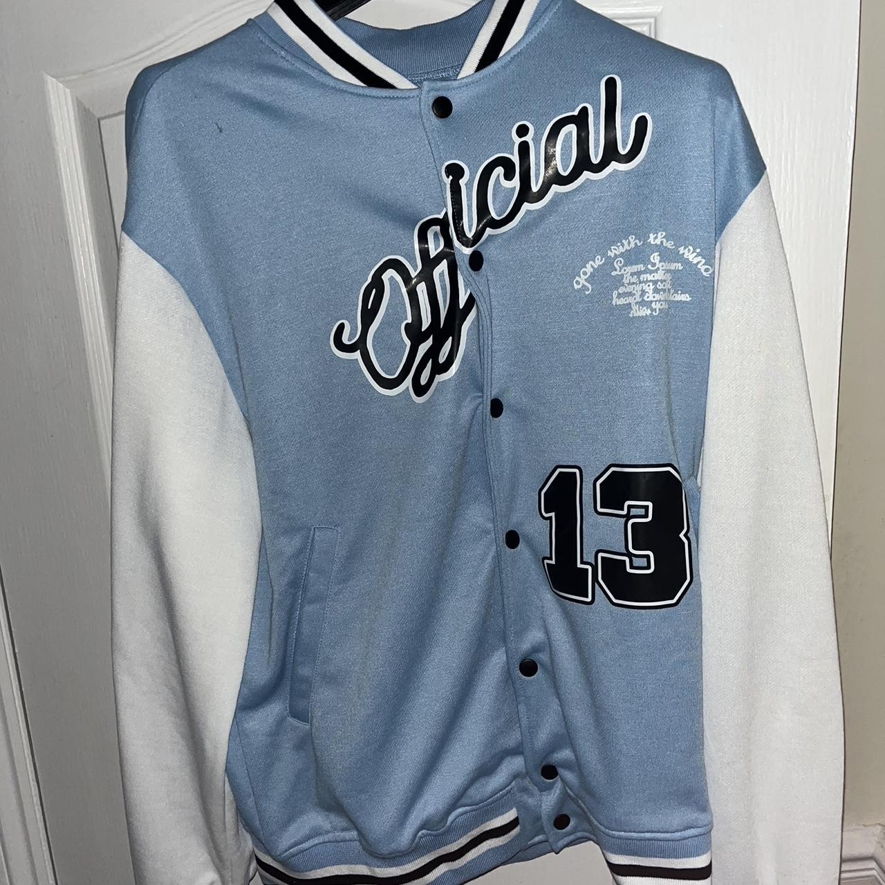 Light blue varsity jacket- Size: L ' Condition:... - Depop