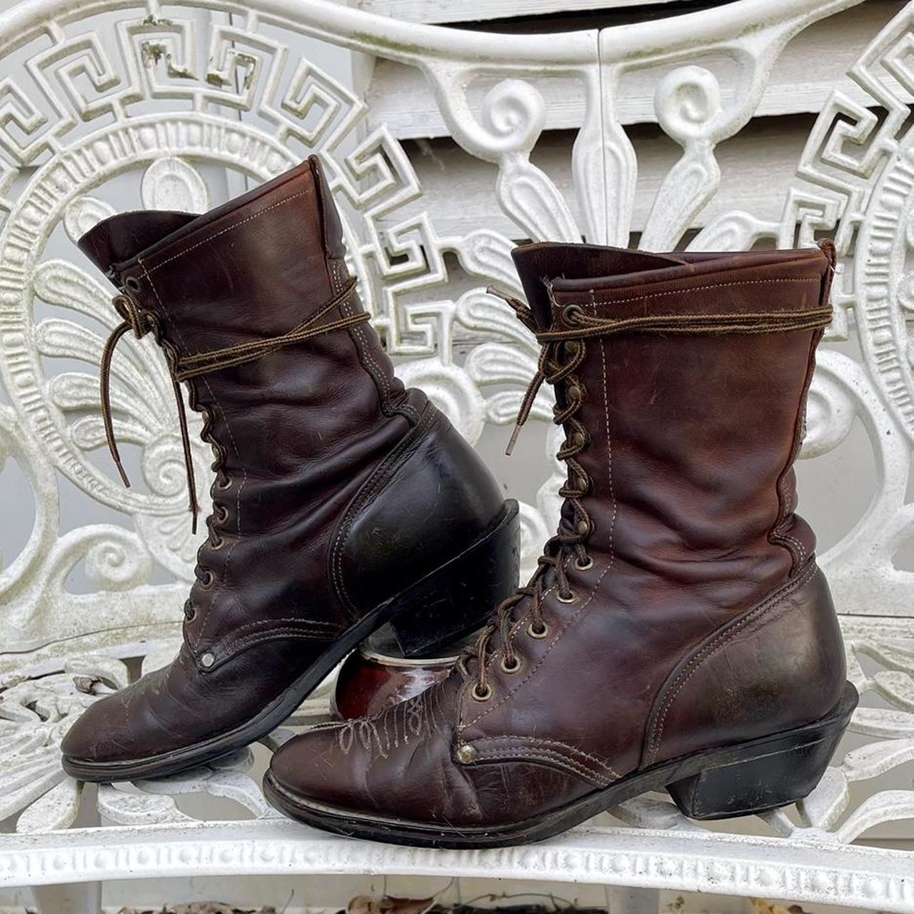 Vintage and well worn genuine leather heeled Packer... - Depop