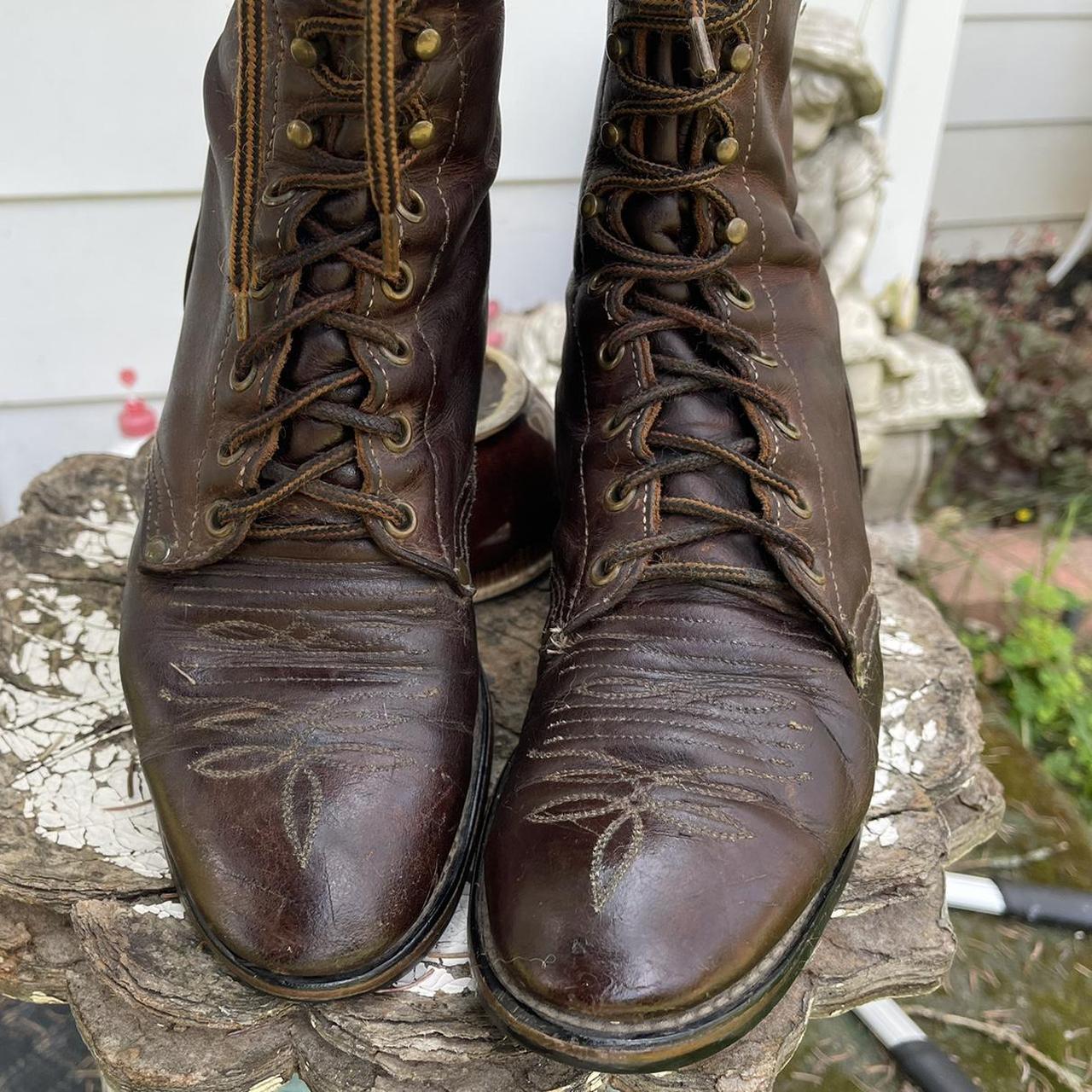 Vintage and well worn genuine leather heeled Packer... - Depop