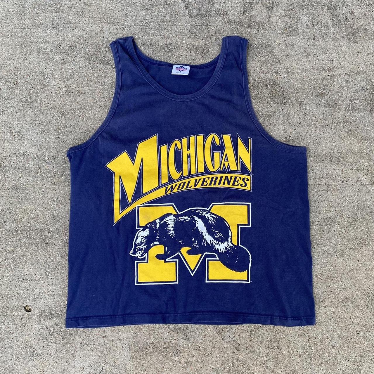 vintage large navy michigan wolverines tank... - Depop