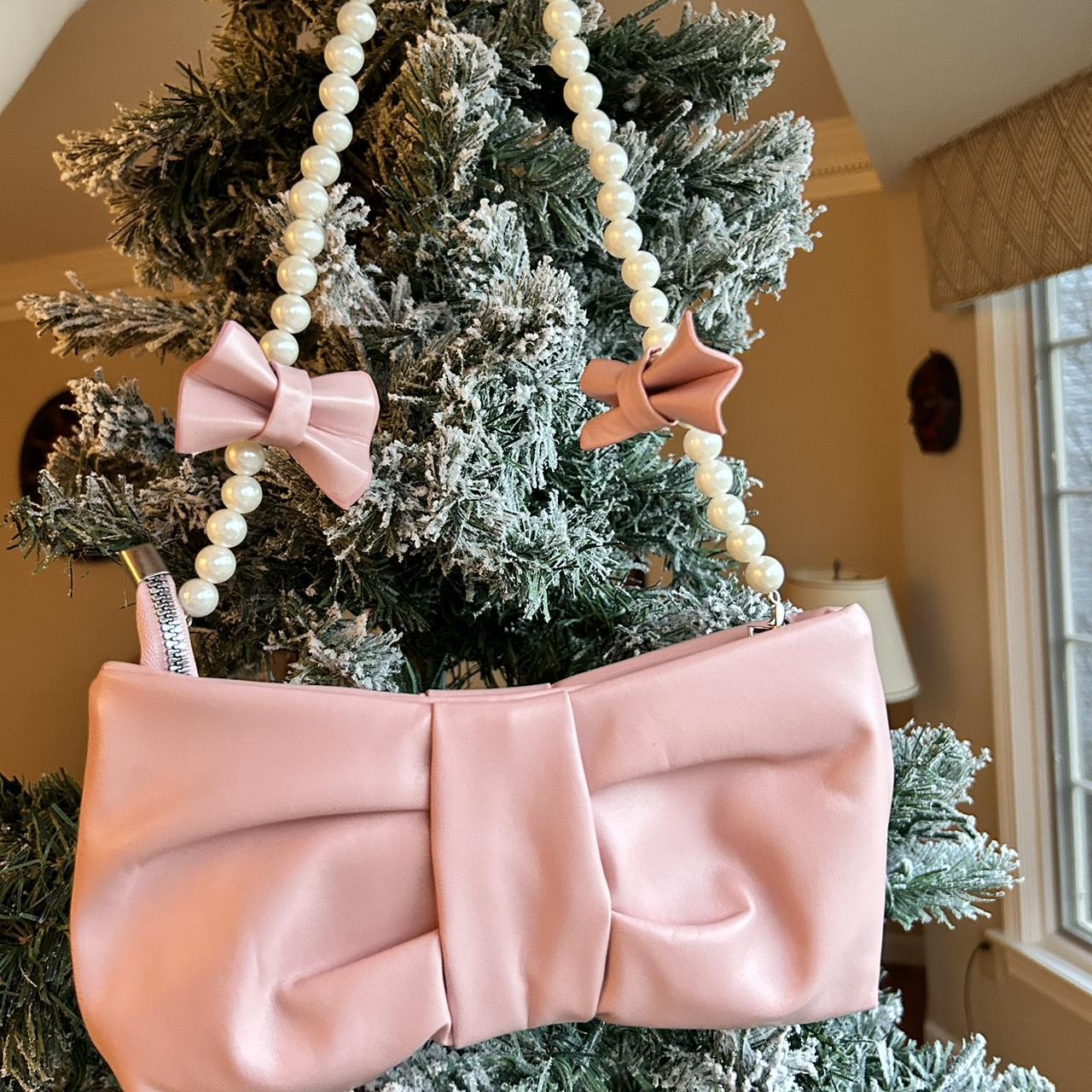 Pink coquette bow purse with Pearl string shoulder... - Depop