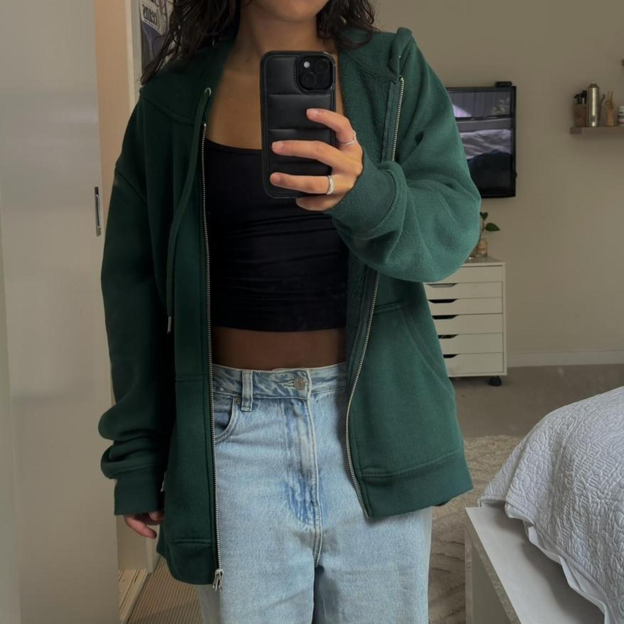 green zip up hoodie best and less size 18... - Depop
