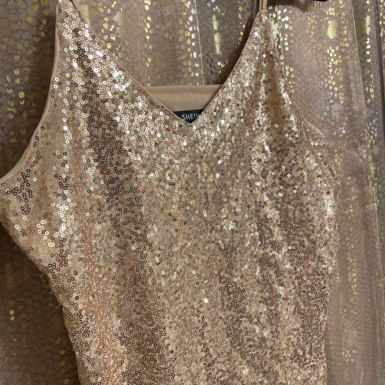 SHEIN gold sequin V-neck stretchy sparkly tanktop,... - Depop
