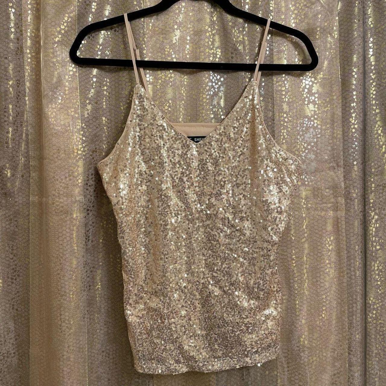 SHEIN gold sequin V-neck stretchy sparkly tanktop,... - Depop