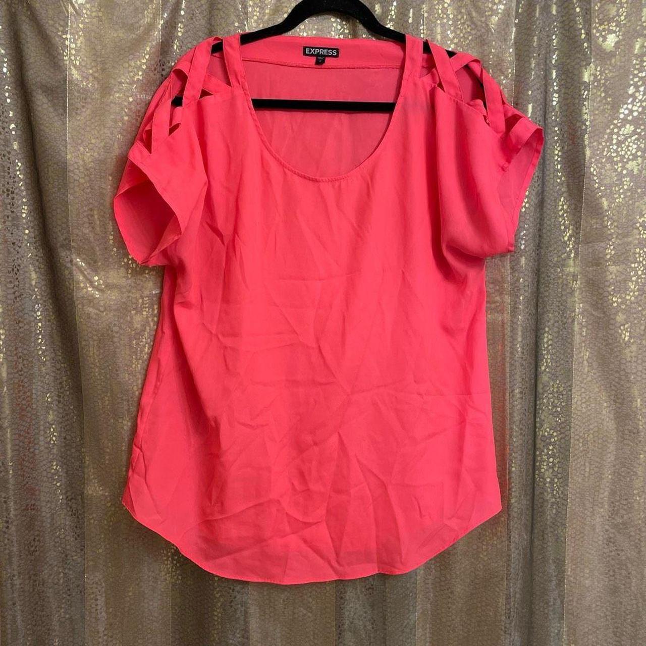 Express Neon Pink Flowy Open Shoulder Blouse,... - Depop