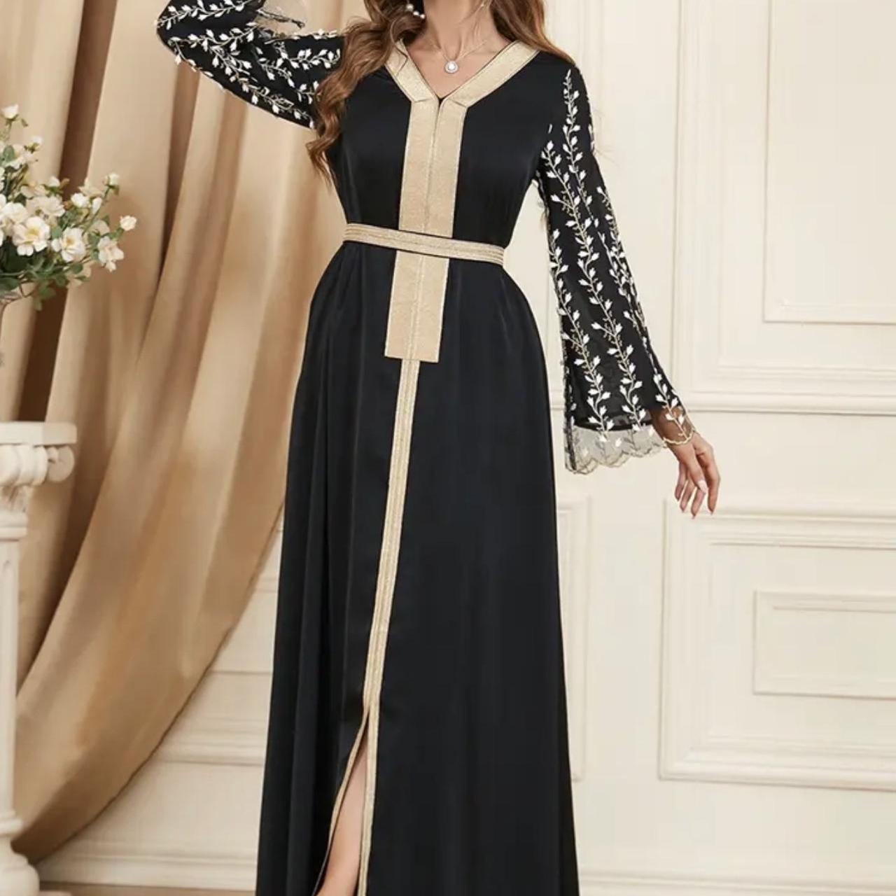 Women’s Black Moroccan Abaya Dress With Belt Size... - Depop