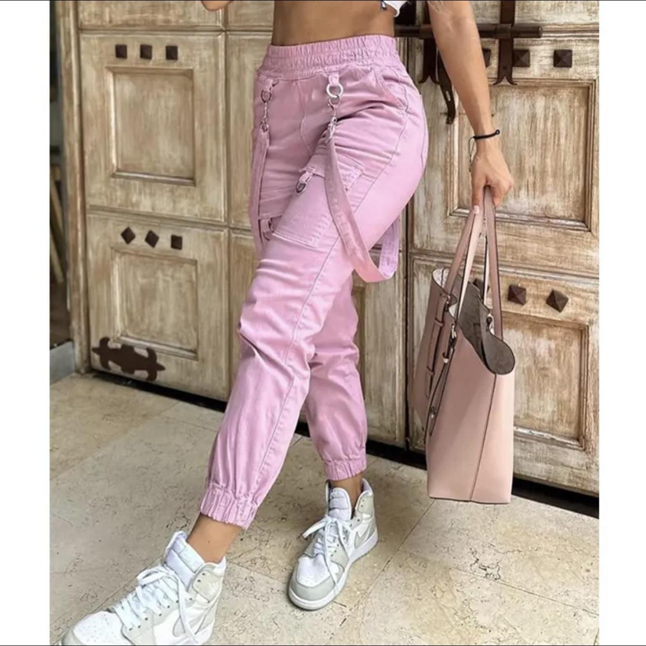 Women’s Chic Me Pink Cuffed Suspender Pants Size -... - Depop