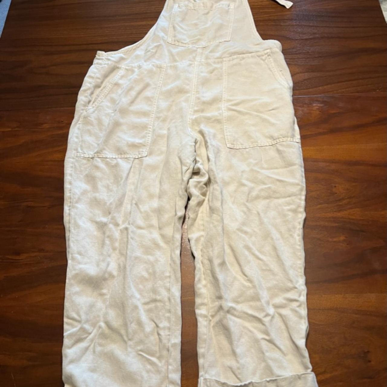 Aerie Cream Linen Overalls Womens Large... - Depop
