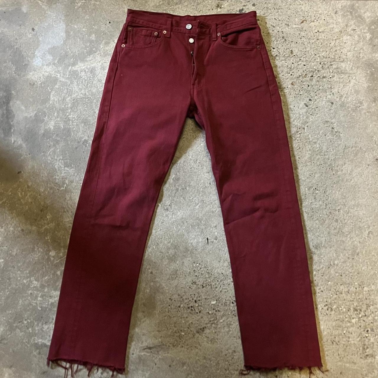 Vintage dark red Levi’s 501 jeans 31x32 Cut off... - Depop