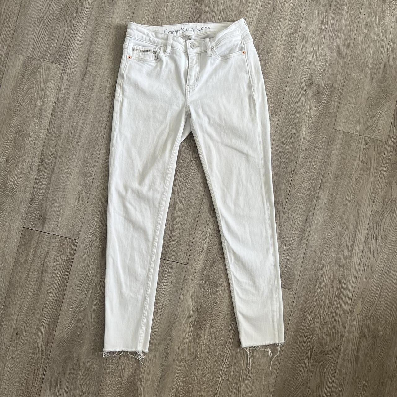 white calvin klein jeans ankle skinny size... - Depop
