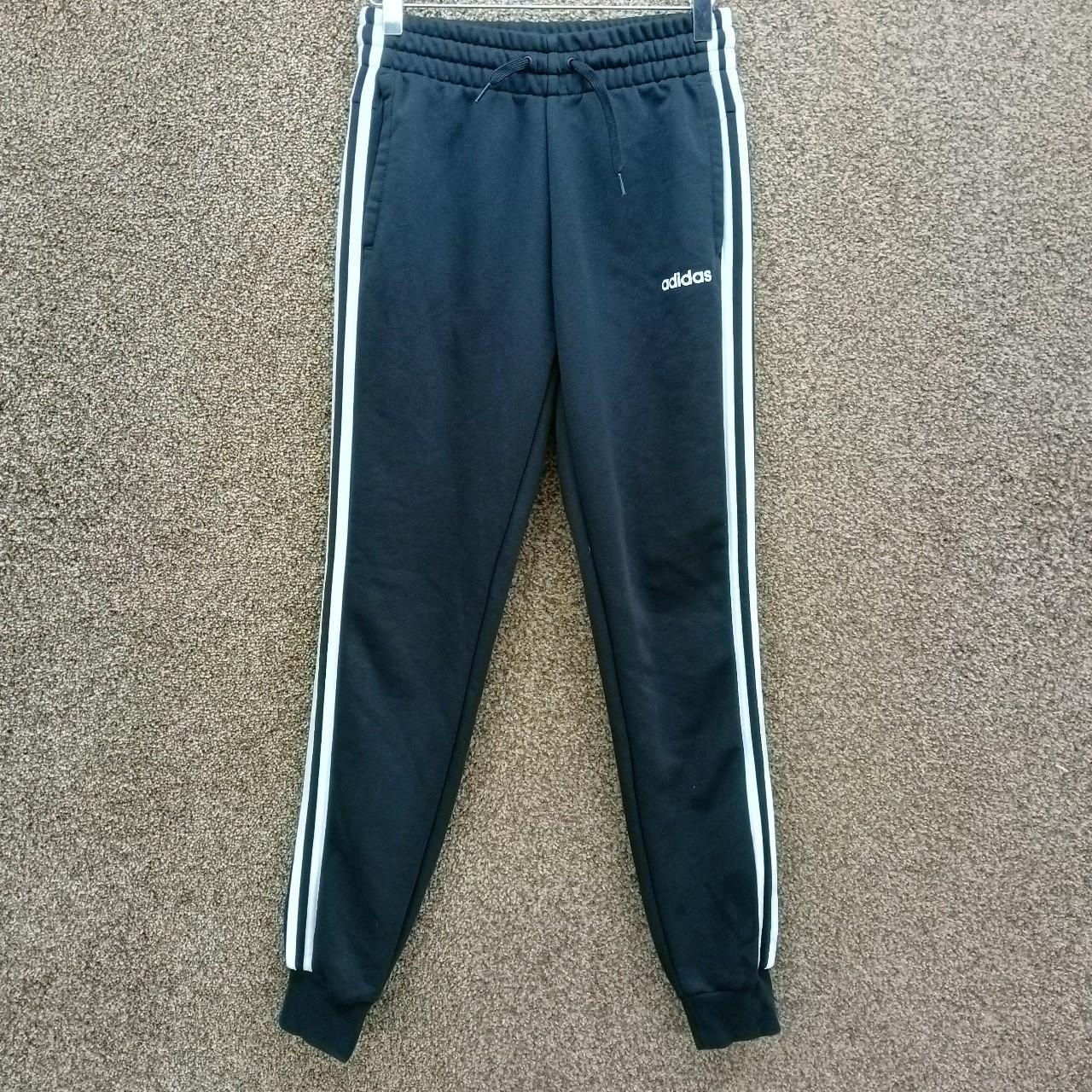 ADIDAS BLACK TRACKSUIT BOTTOMS THREE STRIPE WHITE... - Depop