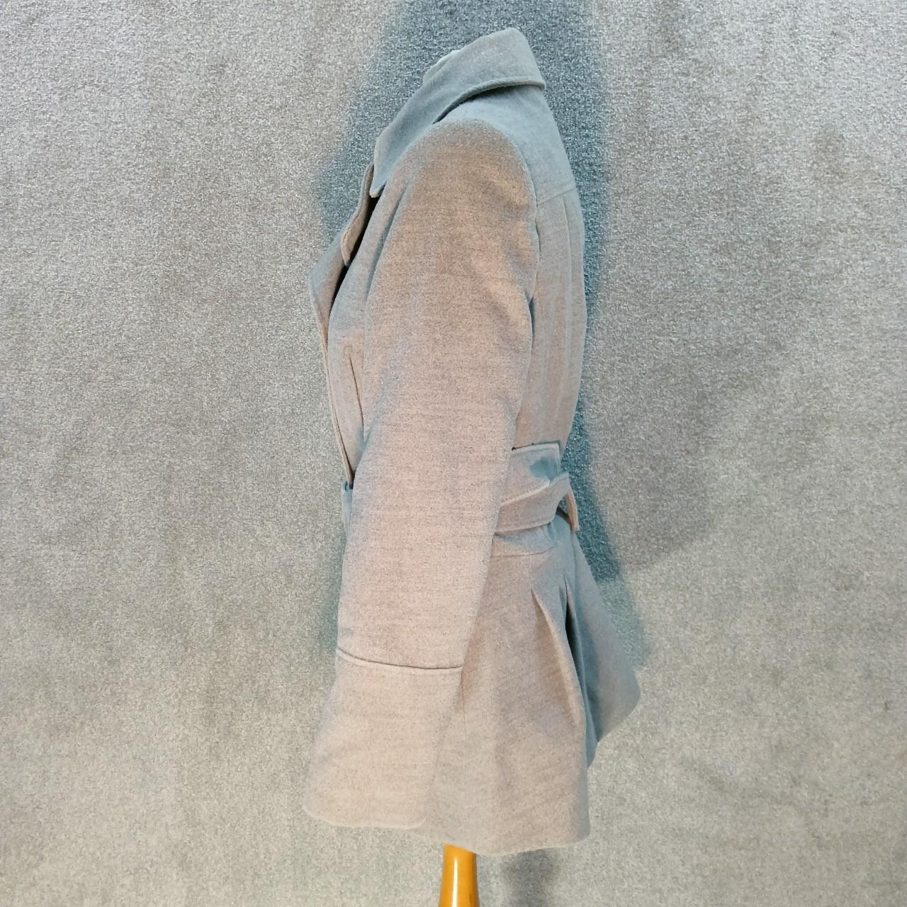 BE BEAU GREY BELTED WOOL COAT TRENCH BUTTON UP... - Depop