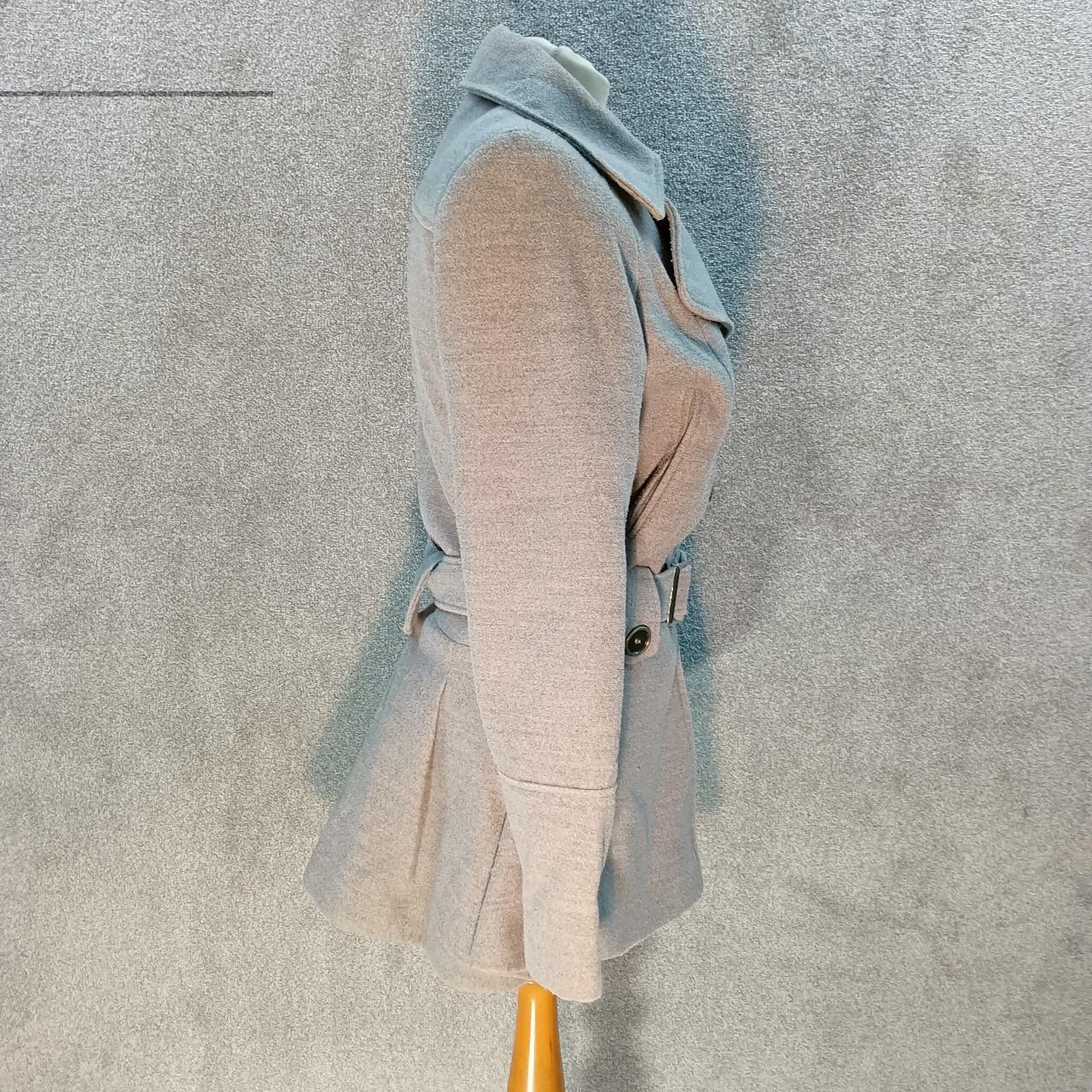 BE BEAU GREY BELTED WOOL COAT TRENCH BUTTON UP... - Depop