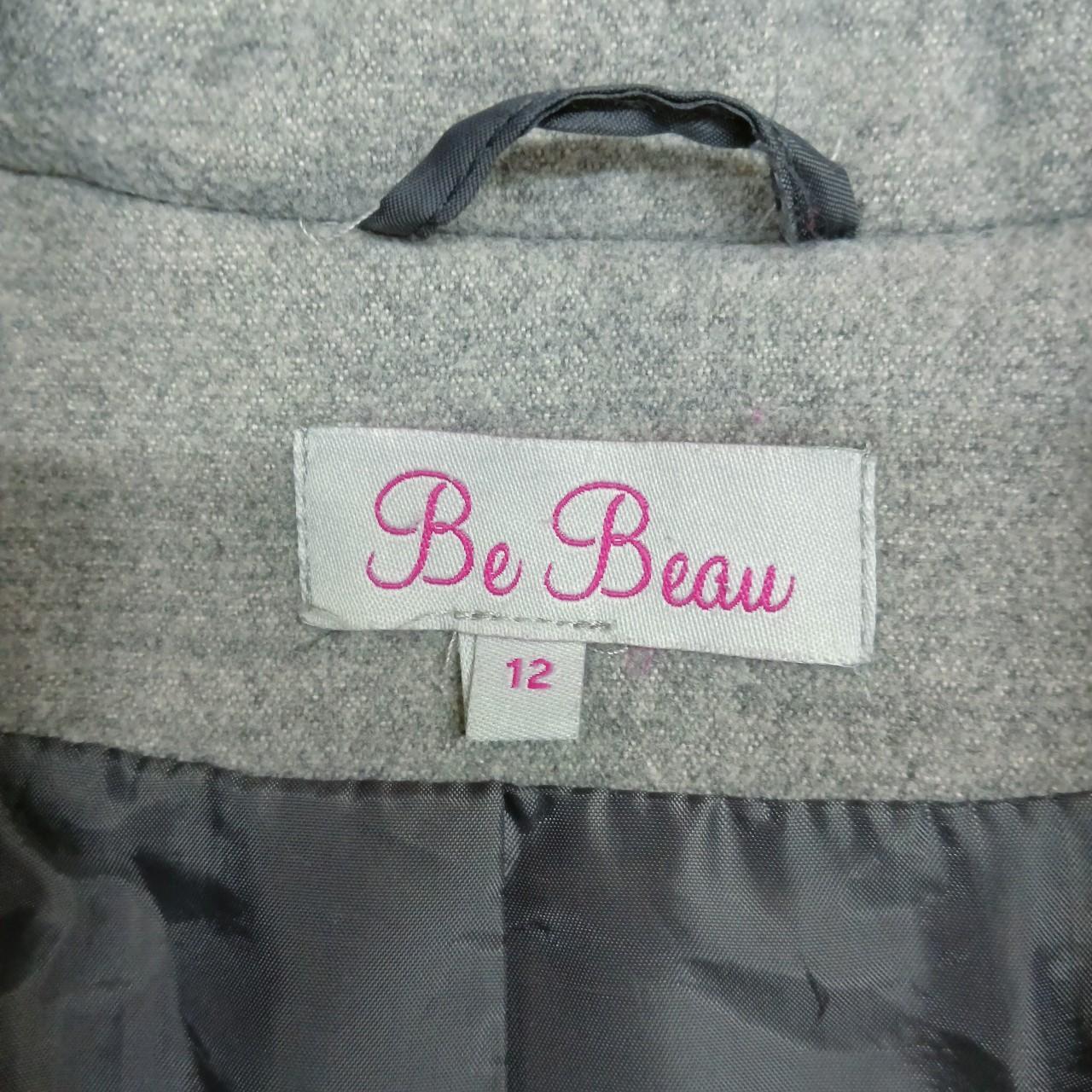 BE BEAU GREY BELTED WOOL COAT TRENCH BUTTON UP... - Depop