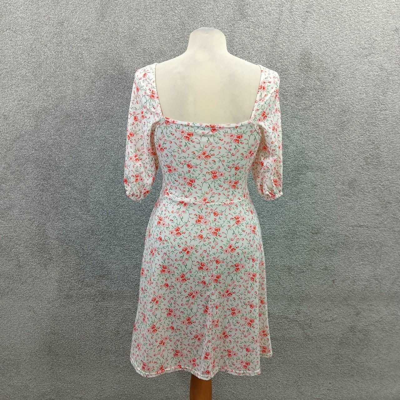 BOOHOO WHITE PINK FLORAL MIDI DRESS SQUARE NECK... - Depop