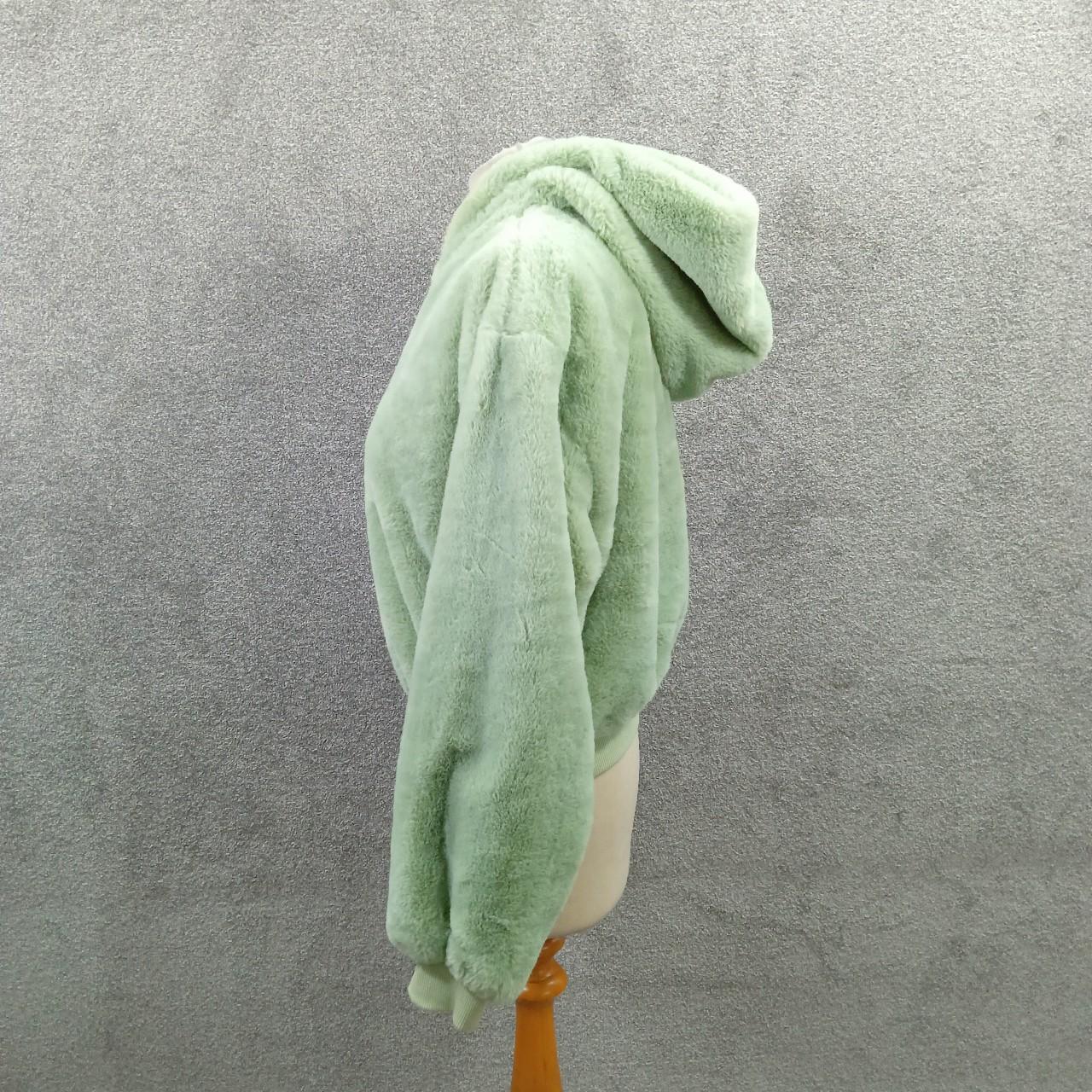 TOPSHOP GREEN FAUX FUX JACKET HOODIE SOFT THICK... - Depop