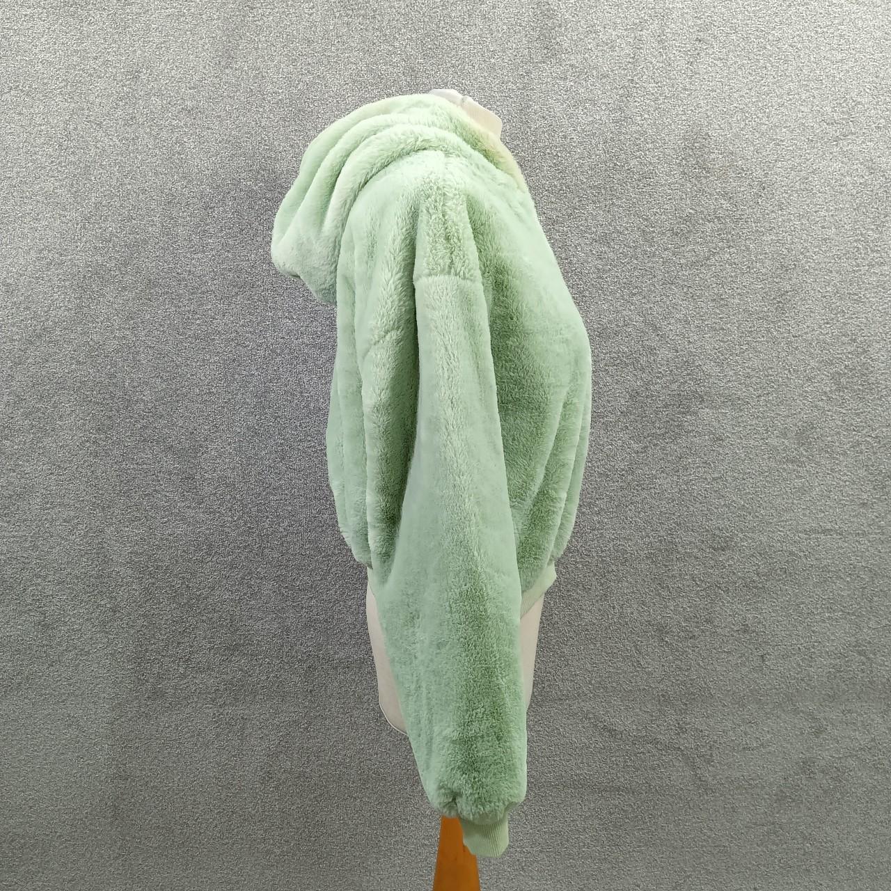 TOPSHOP GREEN FAUX FUX JACKET HOODIE SOFT THICK... - Depop