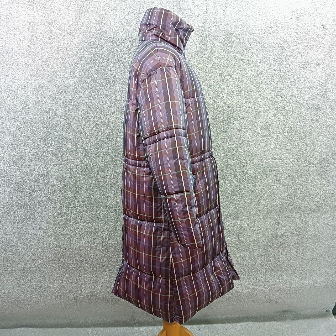 ASOS PURPLE CHECK LONGLINE PUFFER COAT TIE WAIST... - Depop