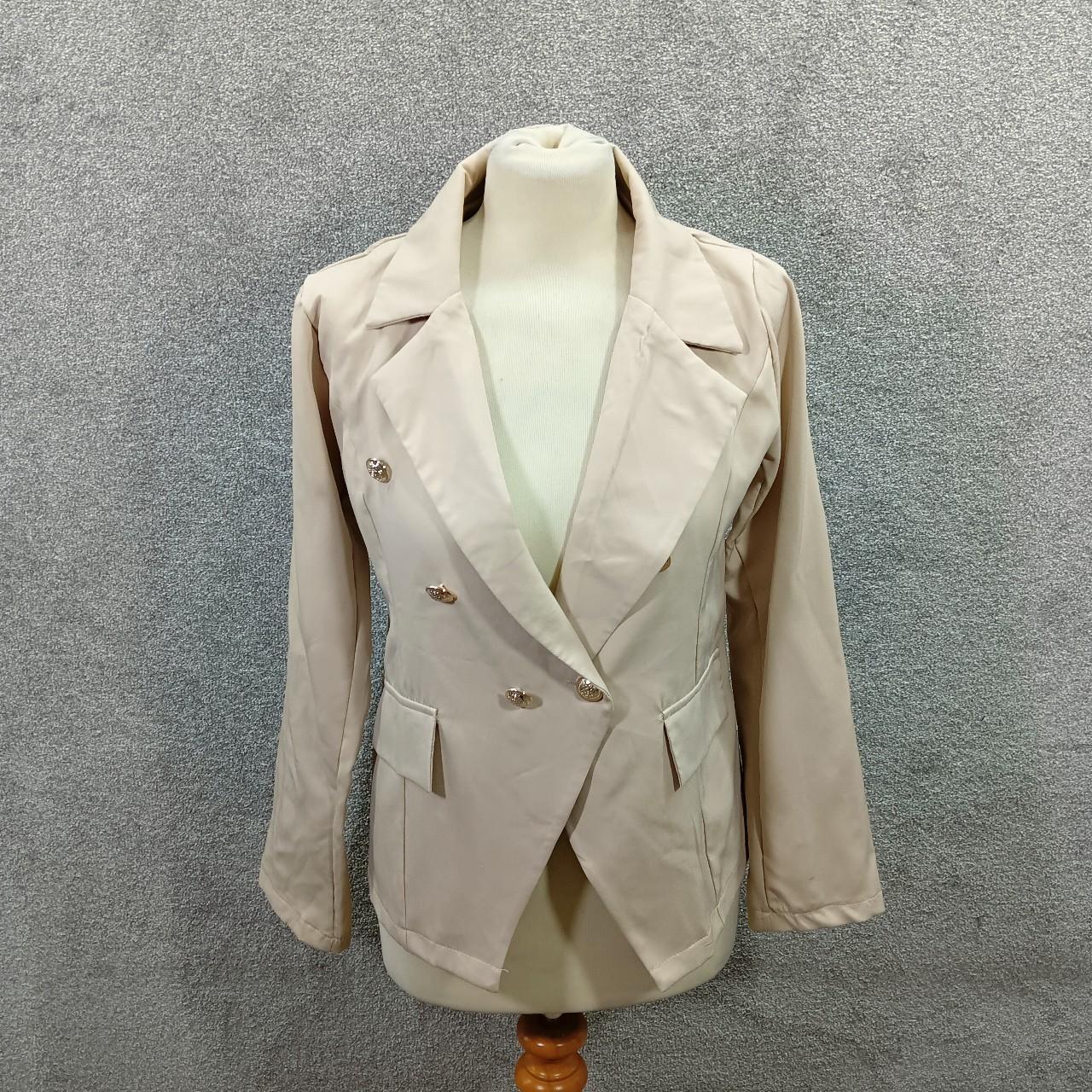 CREAM TAN BLAZER JACKET LIGHTWEIGHT GOLD BUTTON... - Depop