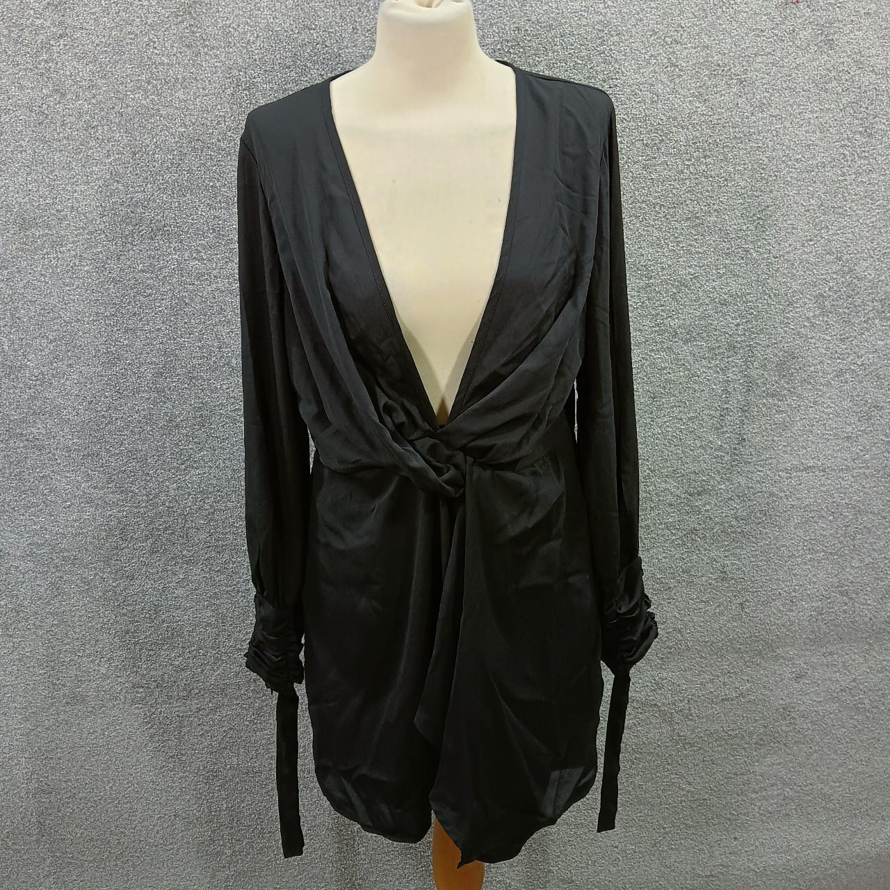 BOOHOO BLACK SHIFT MINI DRESS TIE CHIFFON FRONT... - Depop