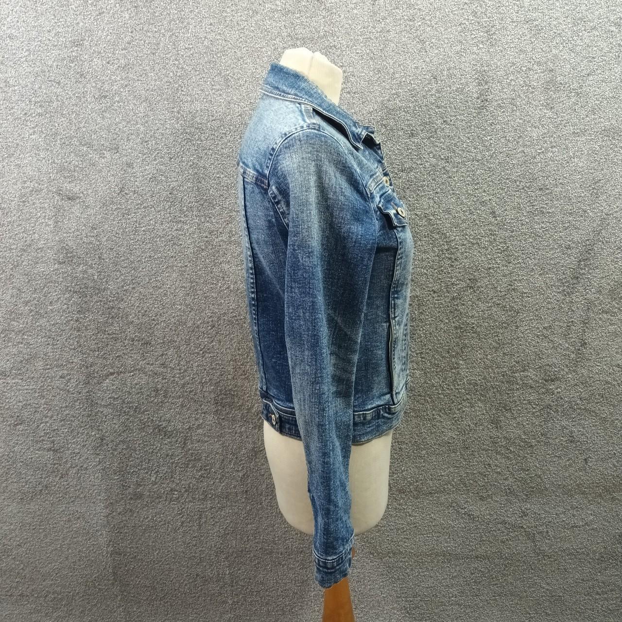 MANGO BLUE DENIM JACKET VINTAGE LOOK WASHED STITCH... - Depop