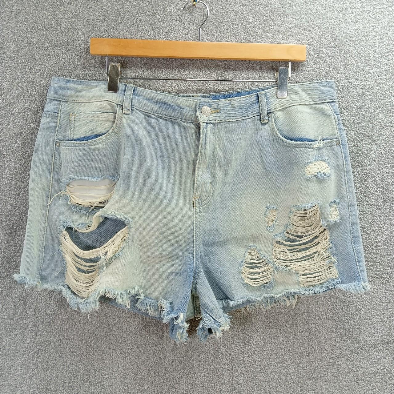 NEW LOOK LIGHT BLUE RIPPED DENIM SHORTS RAW FRILL... - Depop