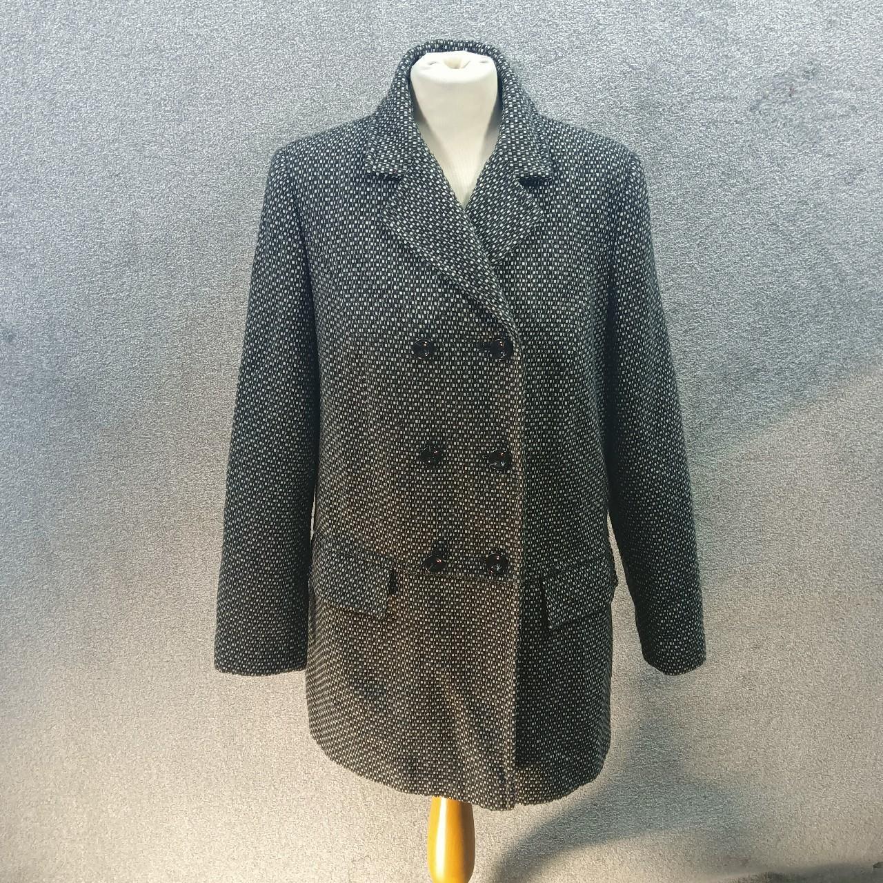 BHS BLACK CREAM KNIT COAT HEAVYWEIGHT BUTTON UP WOOL... - Depop