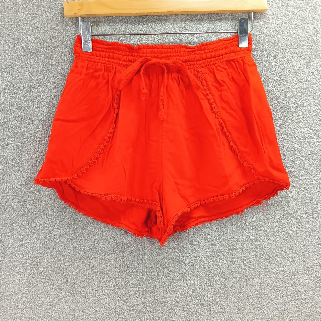 RED COTTON FRILL SHORTS HOTPANTS STITCH DETAIL... - Depop