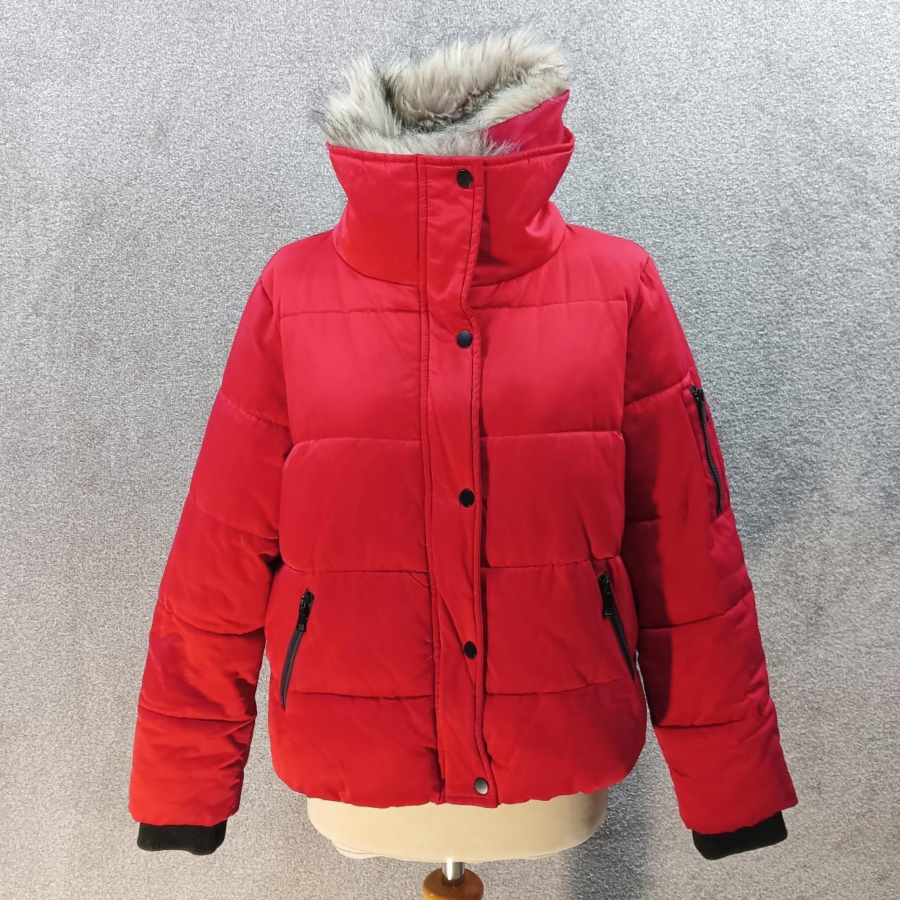 RIVER ISLAND RED PUFFER COAT PADDED COAT CREAM FAUX... - Depop