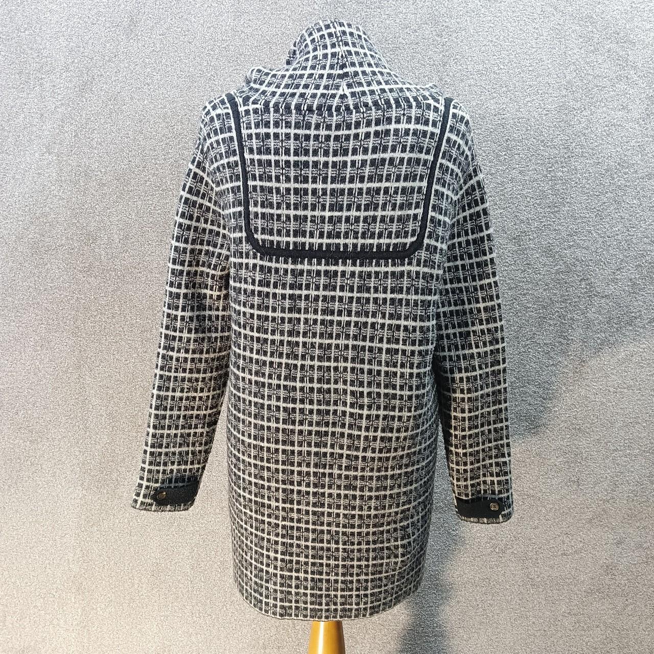 FRENCH CONNECTION BLACK GREY CHECKERED COAT LONGLINE... - Depop