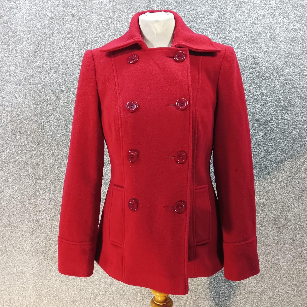 F&F RED WOOLY COAT WRAP FRONT THICK JACKET COLLAR... - Depop