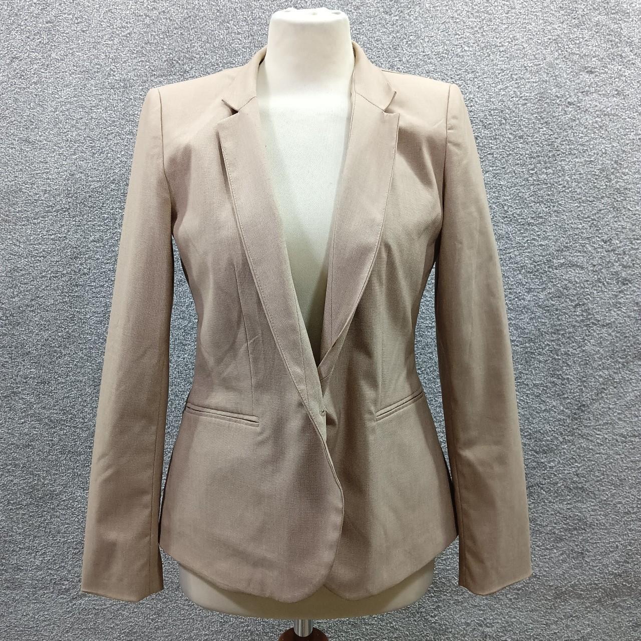 ZARA TAN BLAZER JACKET ONE BUTTON TEXTURED SATIN... - Depop