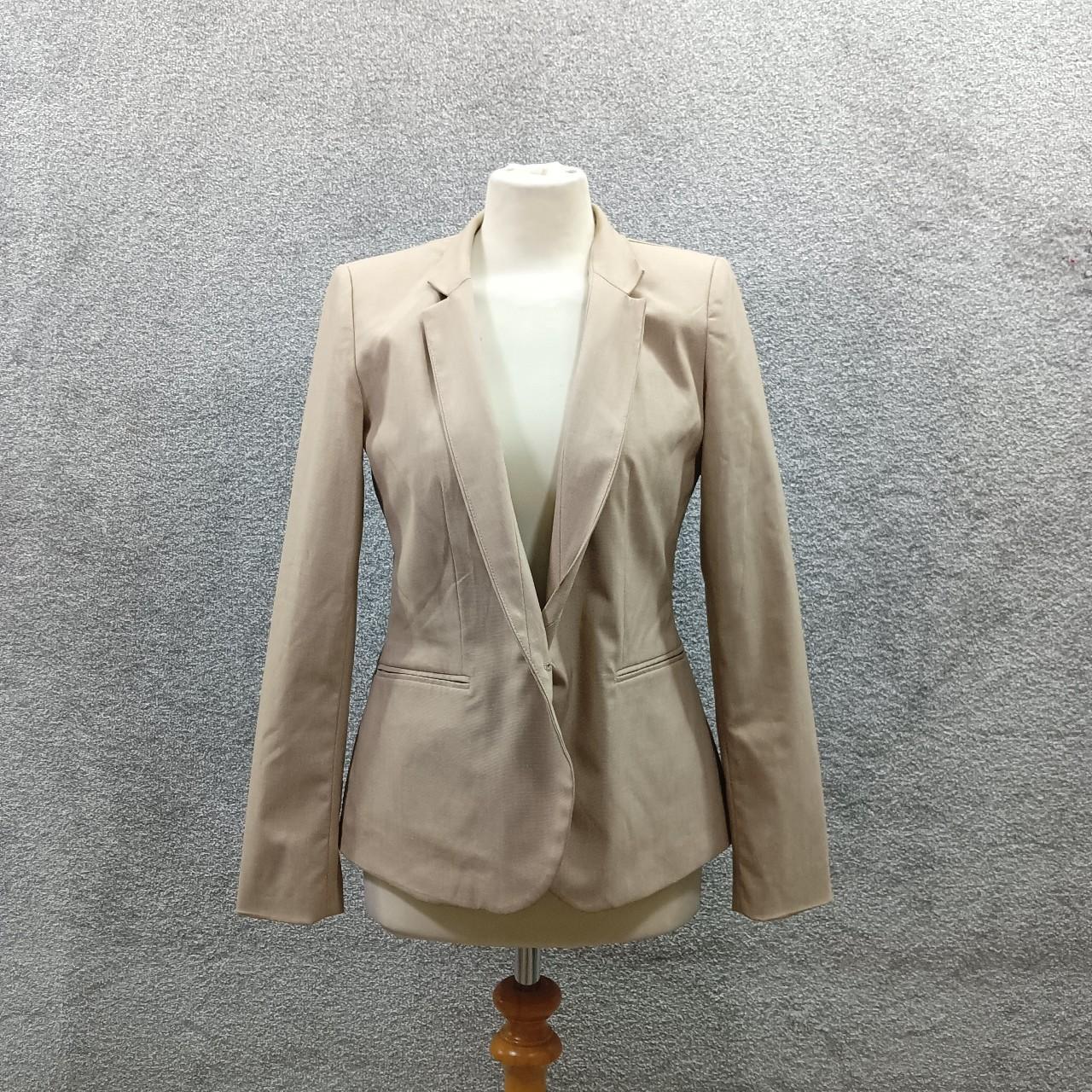 ZARA TAN BLAZER JACKET ONE BUTTON TEXTURED SATIN... - Depop