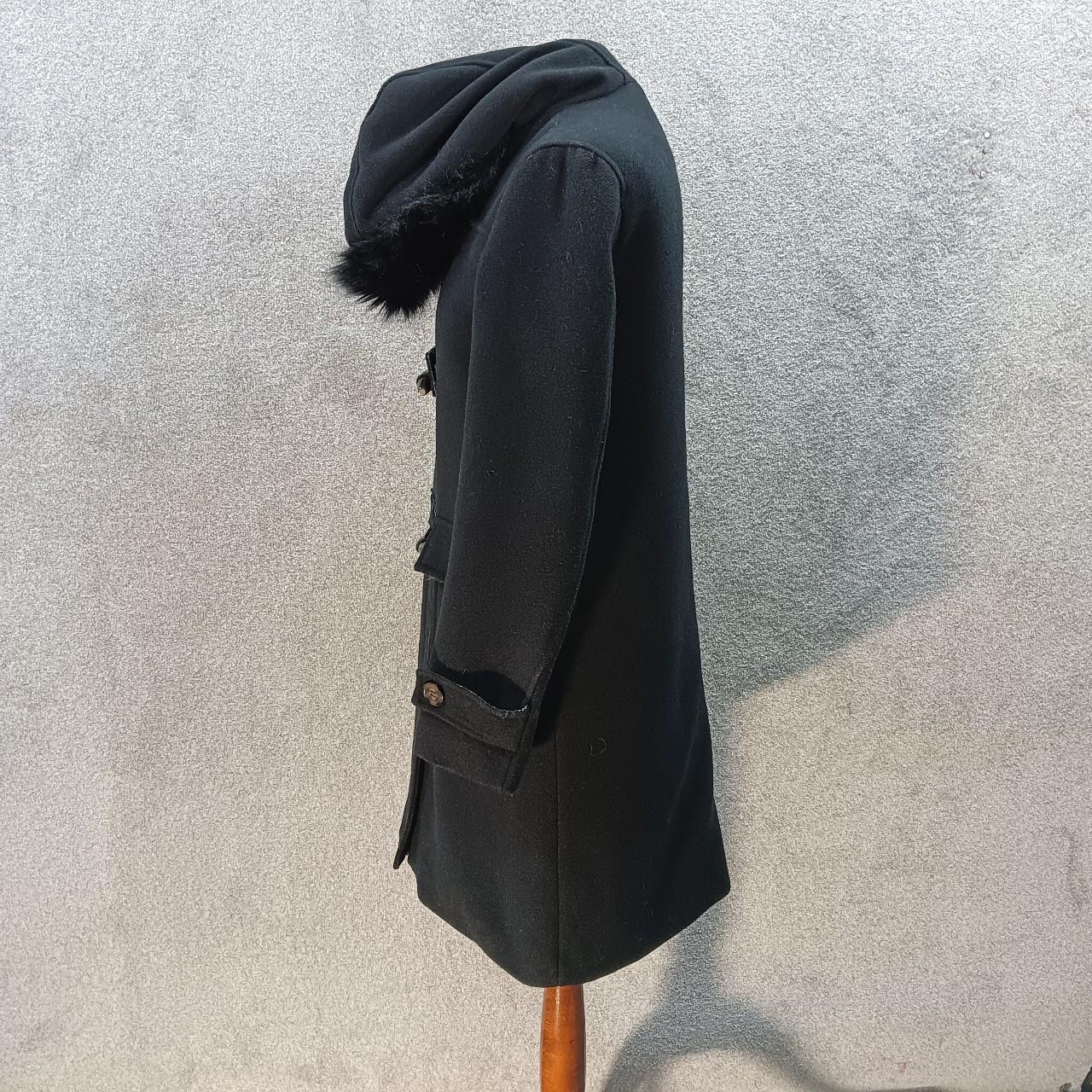 GEORGE BLACK WOOLY JACKET COAT HOODED THICK BUTTON... - Depop