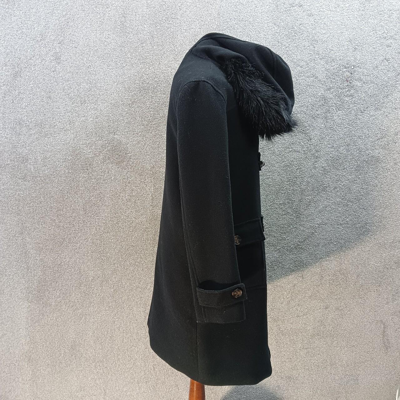 GEORGE BLACK WOOLY JACKET COAT HOODED THICK BUTTON... - Depop