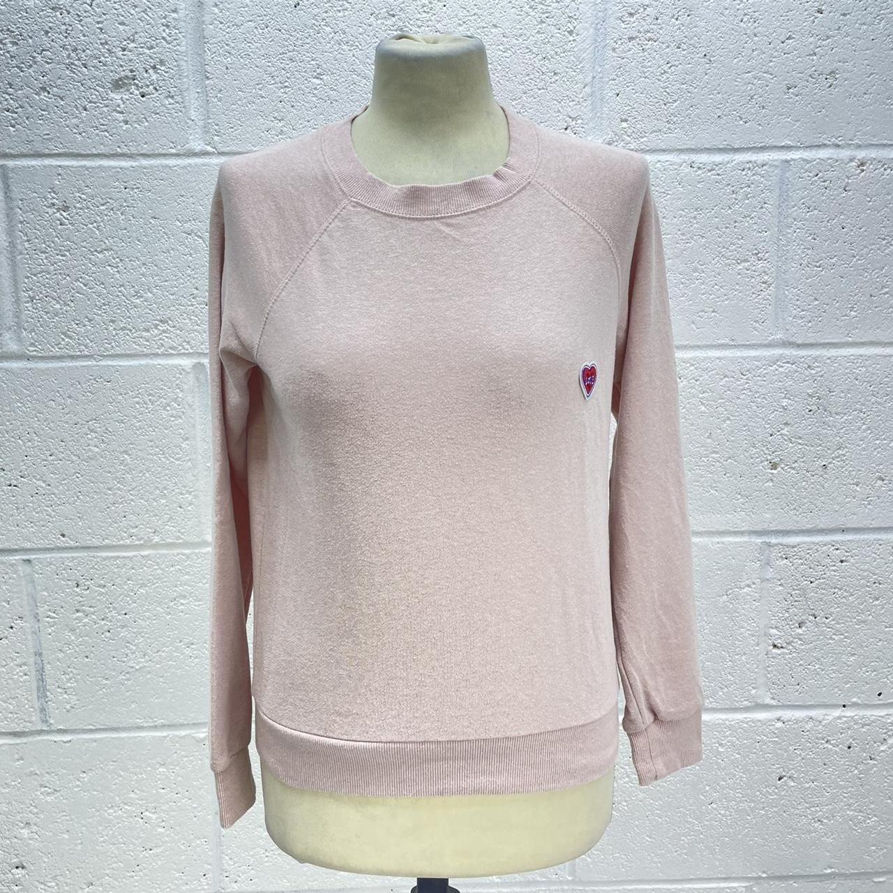 H&M PINK LIGHTWEIGHT SWEATSHIRT JUMPER LOVEHEART... - Depop
