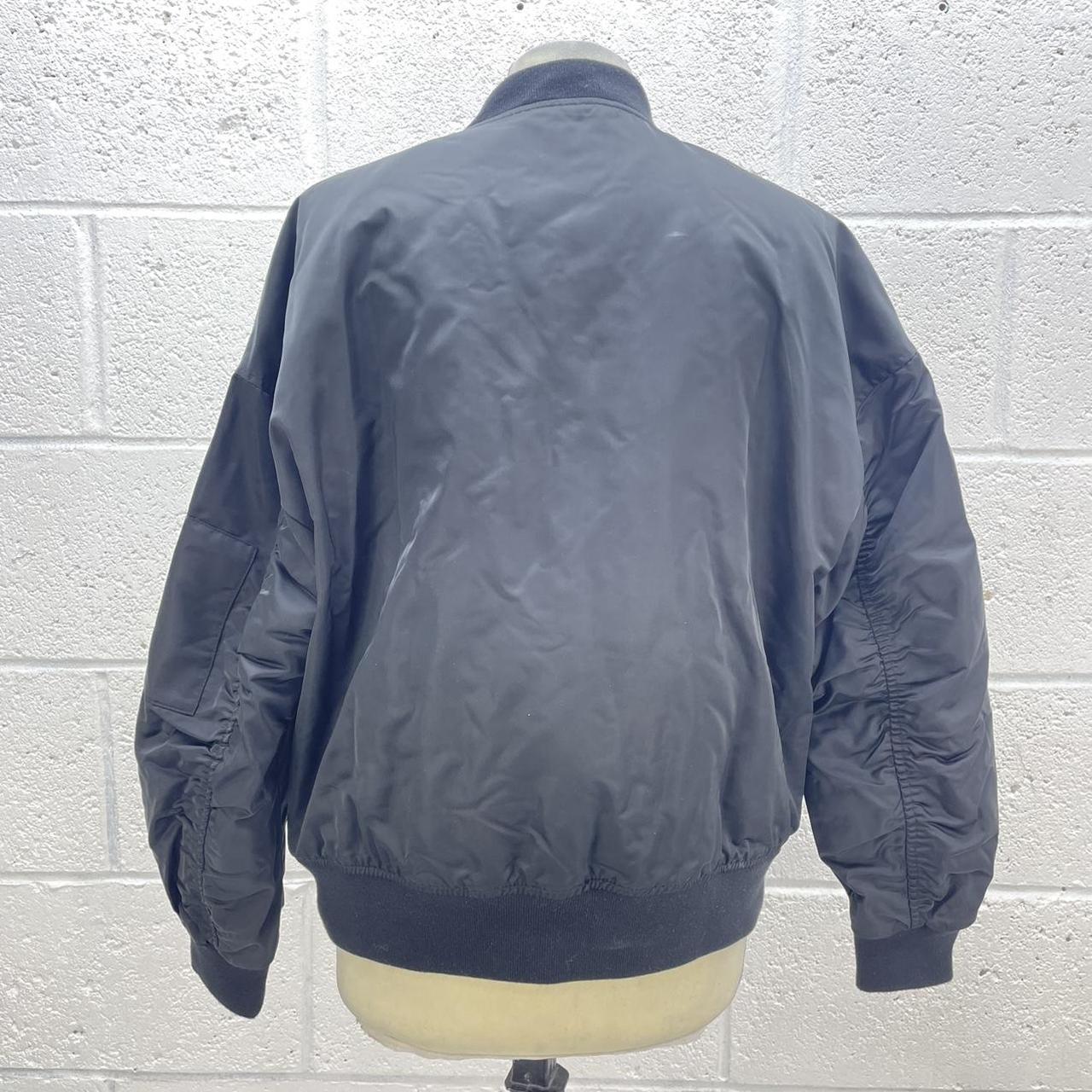 GEORGE BLACK SATIN BOMBER JACKET GATHER SLEEVE... - Depop