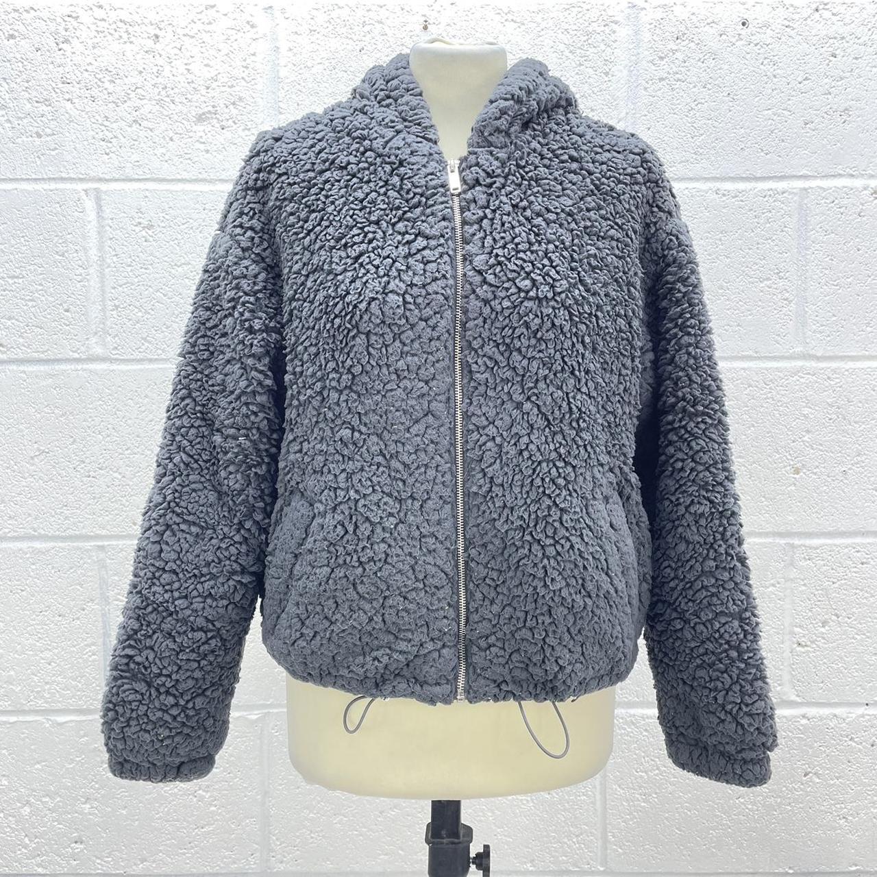 NEW LOOK GREY BORG TEDDY ZIP UP HOODIE JACKET UK... - Depop